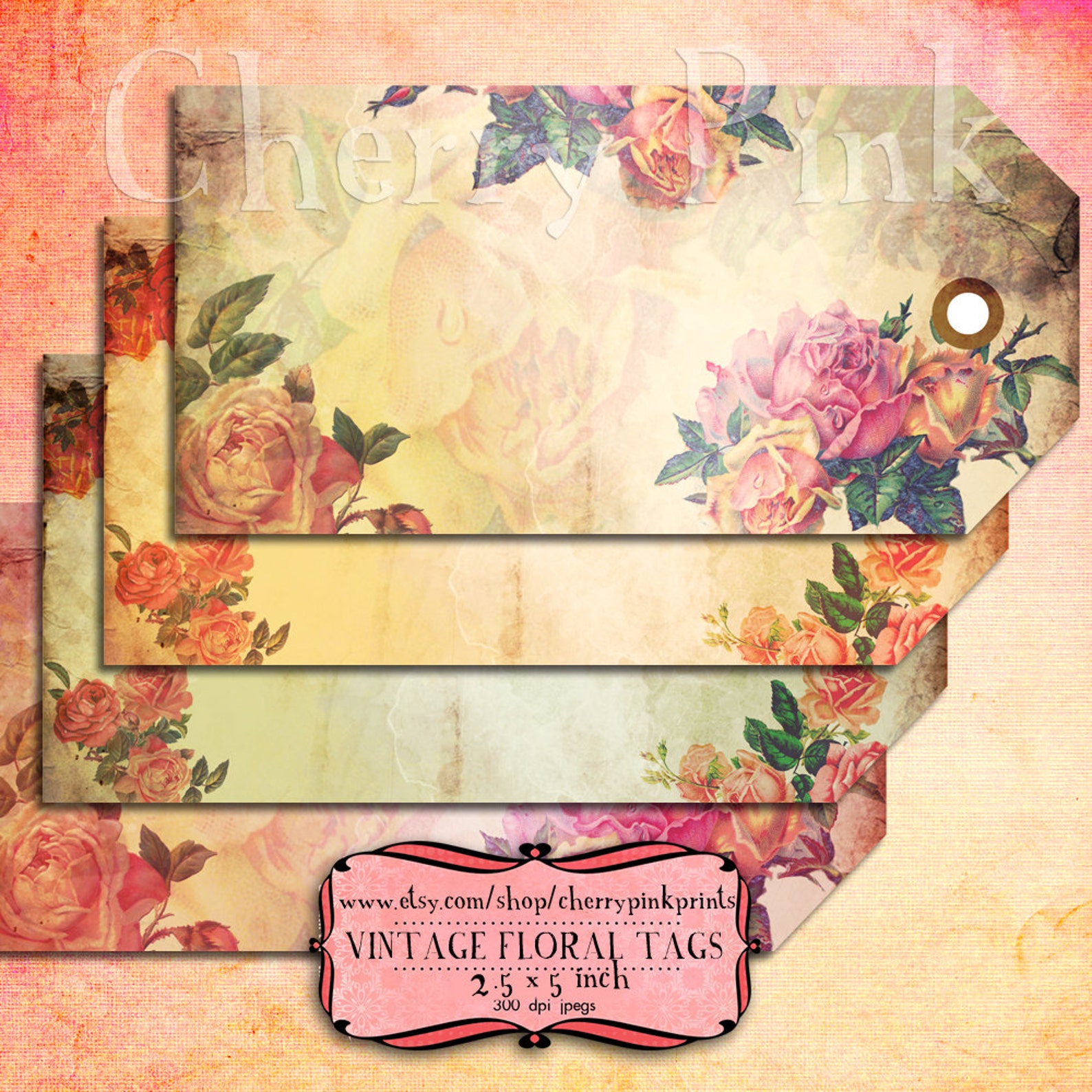 Vintage Floral Tags Digital Tags Digital Scrapbook Supplies - Etsy