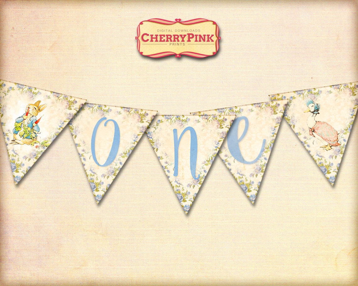 Peter Rabbit ONE Blue Birthday Bunting and Flags Party | Etsy