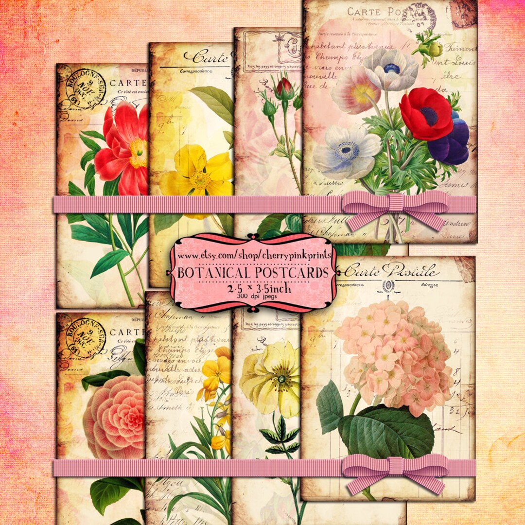 Floral Print Set, Vintage Floral Digital Print, Floral Digital Collage ...