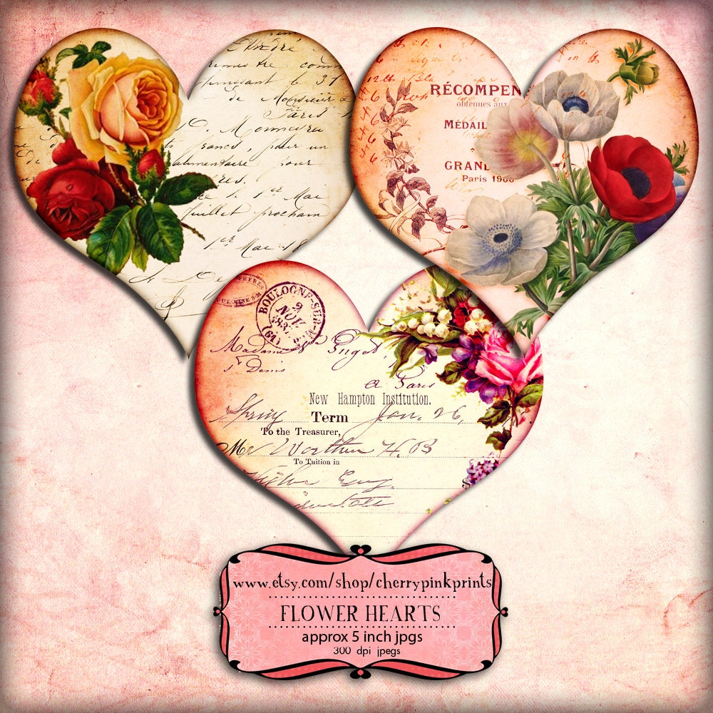 FLOWER HEARTS Valentine Day decor png digital scrapbooking | Etsy