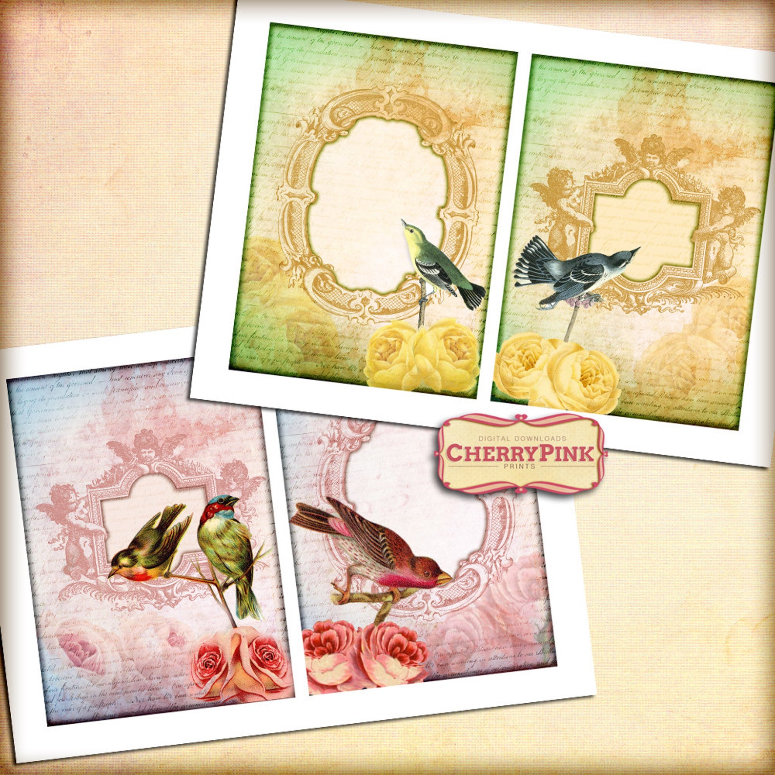 BIRDS COLLAGE SHEET, Vintage Bird Images, Jpg Premade Page, Bird ...