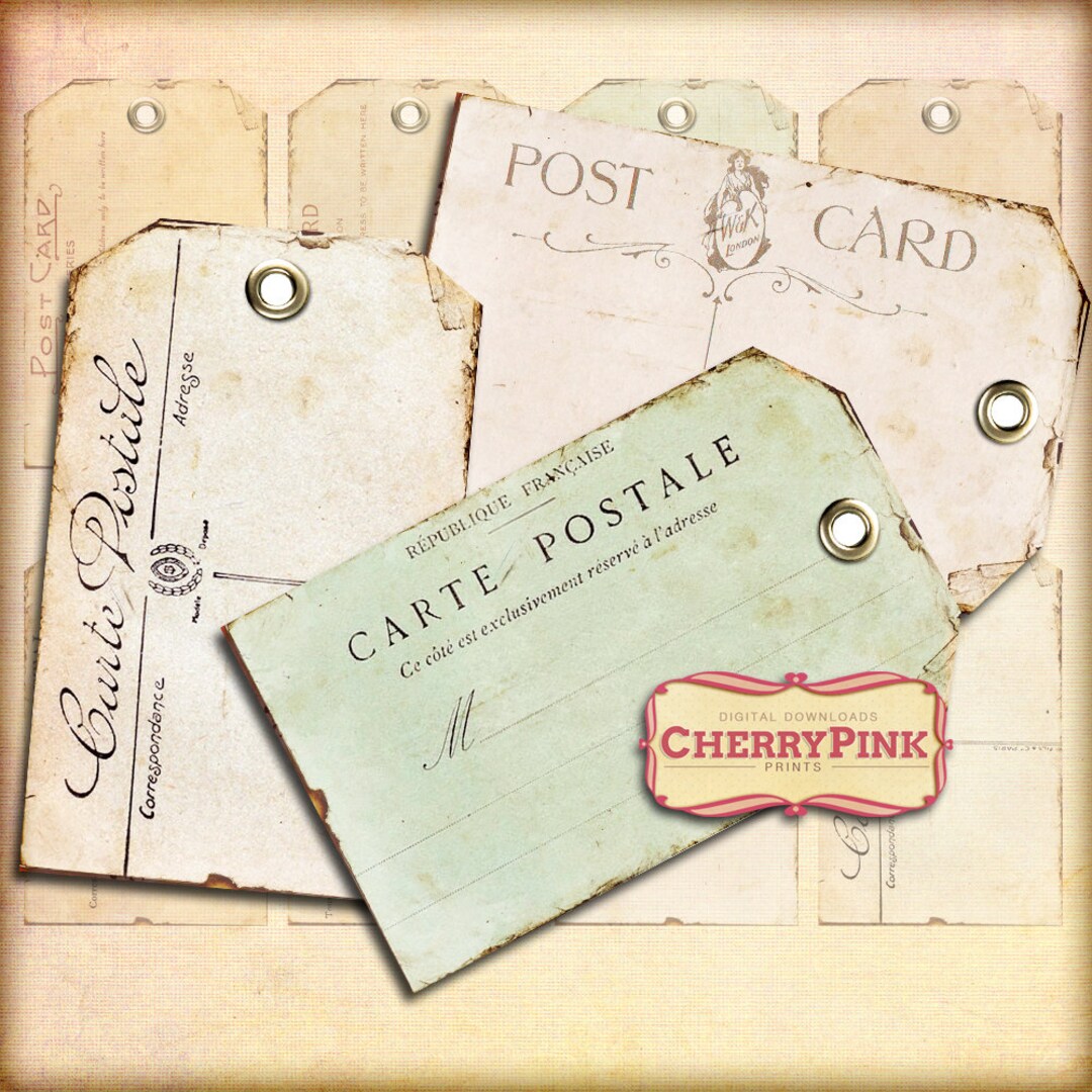 PRINTABLE TAGS, Old Postcard Vintage Style Tags, Printable Junk Journal ...
