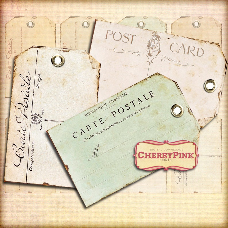 PRINTABLE TAGS Old Postcard Vintage Style Tags Printable - Etsy