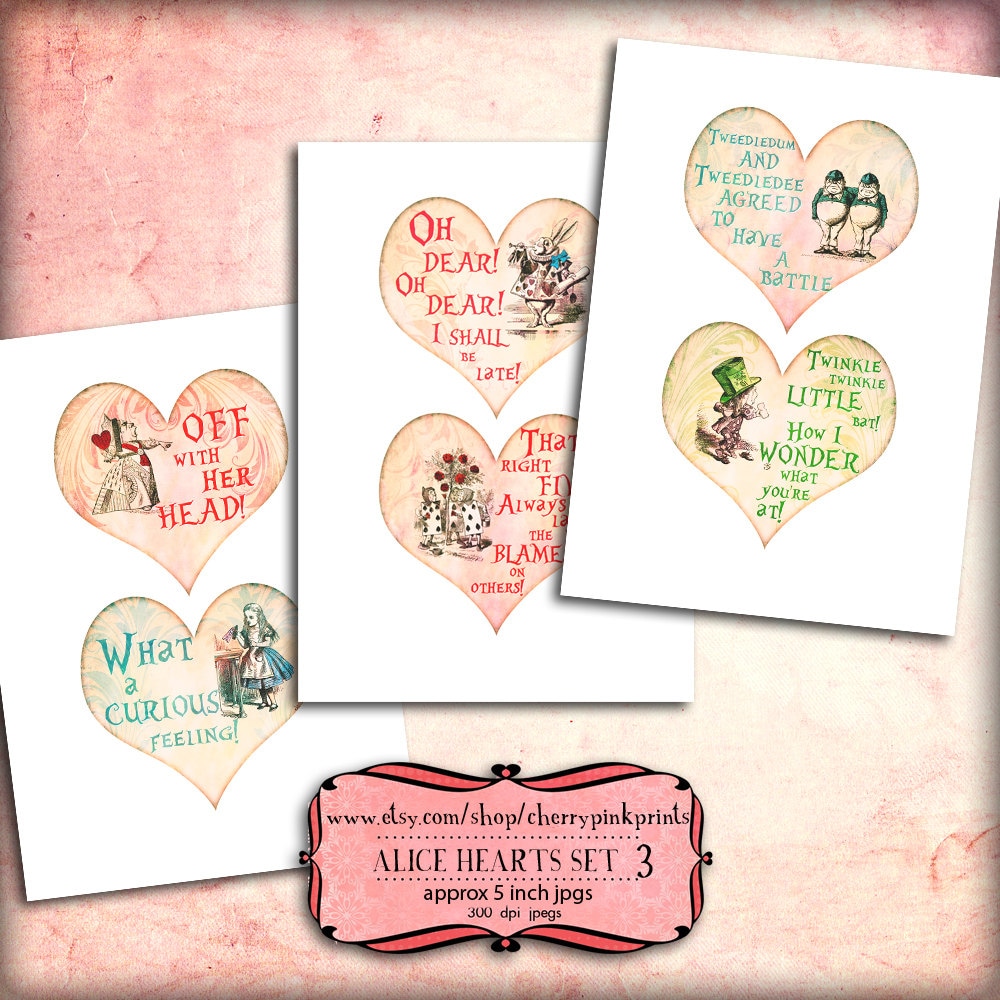 Alice in Wonderland Decoration, Heart Quote Digital Collage Sheet ...