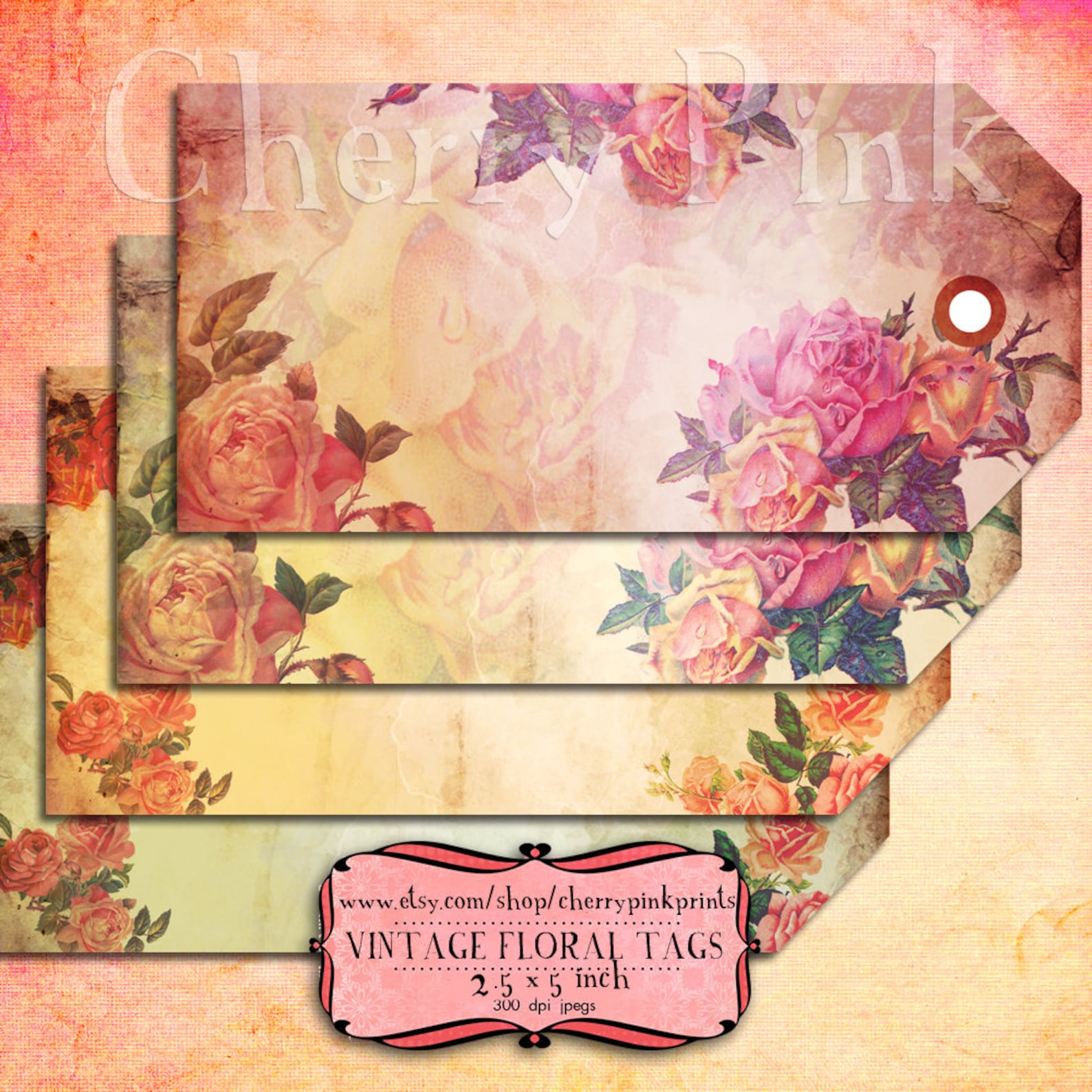 Vintage Floral Tags digital tags digital scrapbook supplies | Etsy