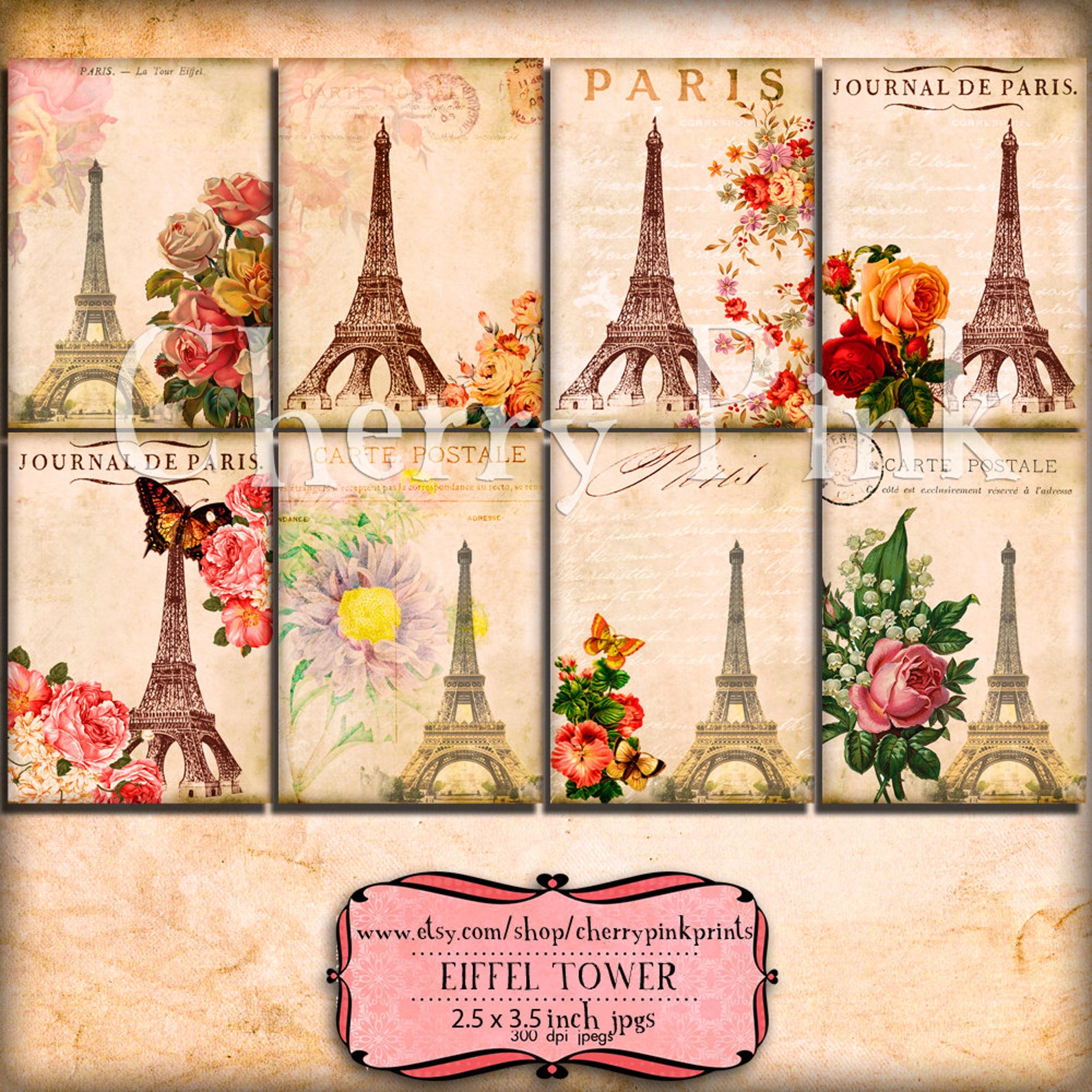 EIFFEL TOWER Digital Collage Sheet 6 Paris Vintage French - Etsy