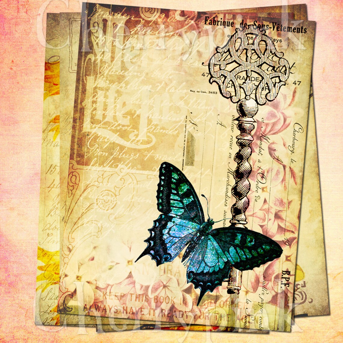 BUTTERFLY COLLAGE Scrapbooking Paper Supply Printable Collage - Etsy