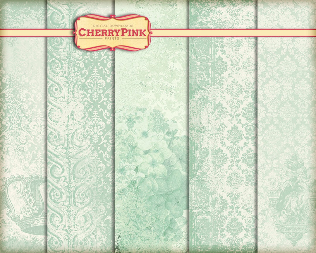 Shabby Chic Digital Paper GREEN VINTAGE COLLAGE Digital Craft and ...