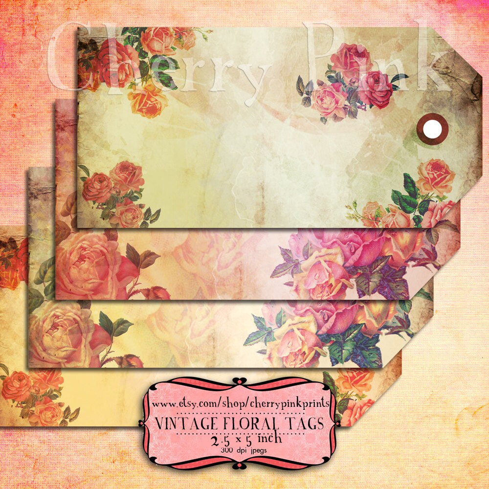 Vintage Floral Tags digital tags digital scrapbook supplies | Etsy