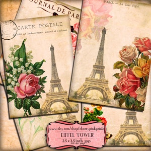 EIFFEL TOWER Digital Collage Sheet, 6 Paris Vintage French Designs ...