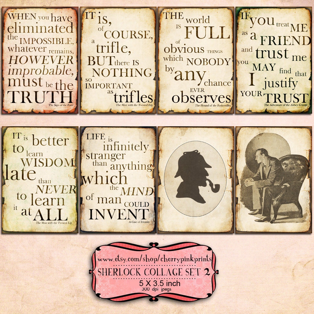Sherlock Holmes Collage Sheet, Sherlock Quotes, Vintage Paper Craft ...