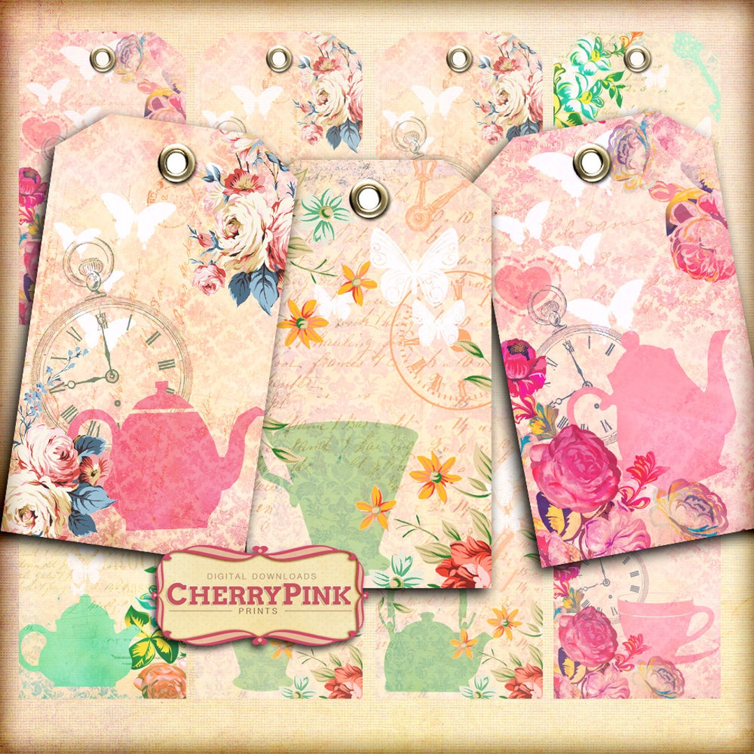Tea Party Tags Paper Printables Vintage Craft Supplies - Etsy
