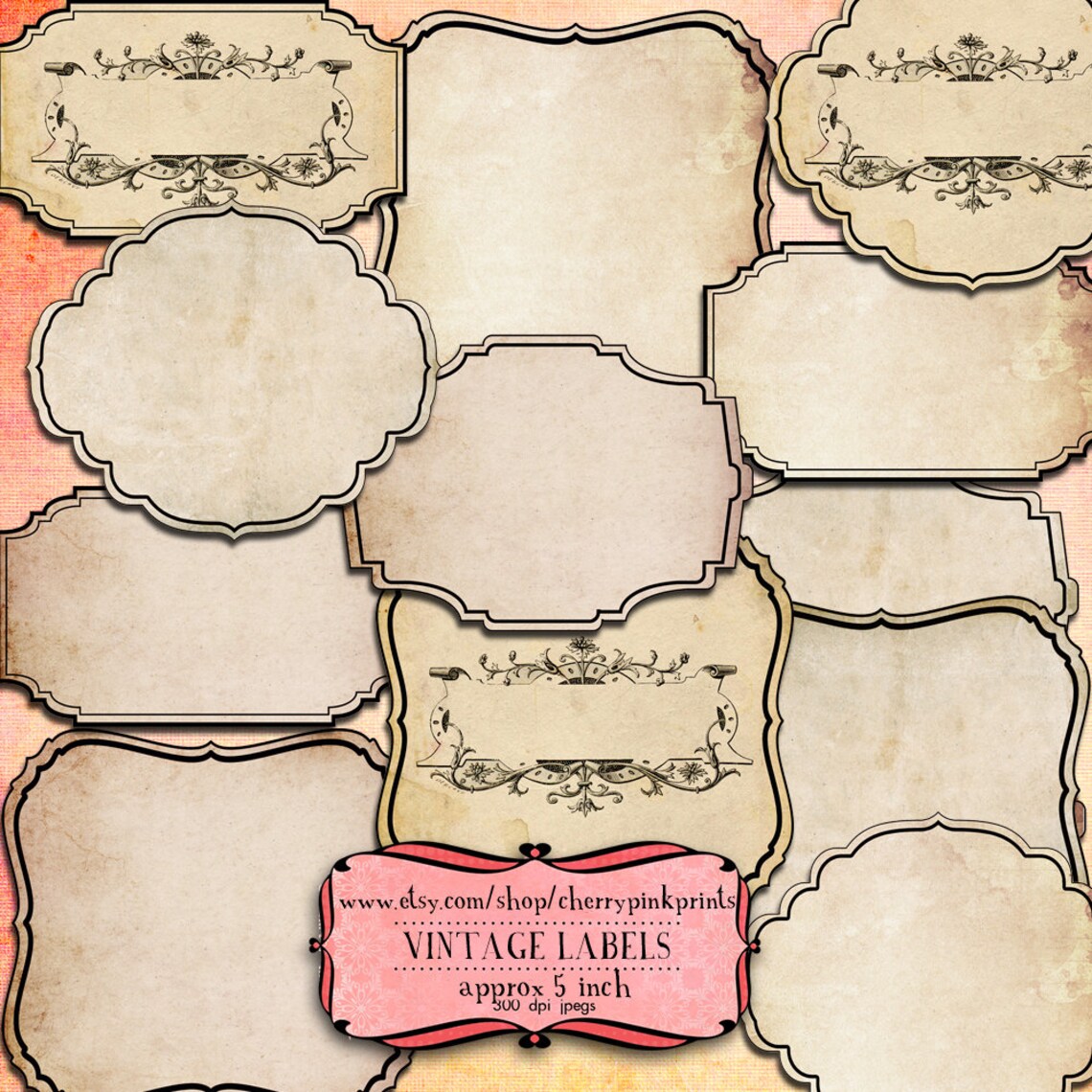 16 Digital Frames Png Clip Art Vintage Labels Easy to Print - Etsy