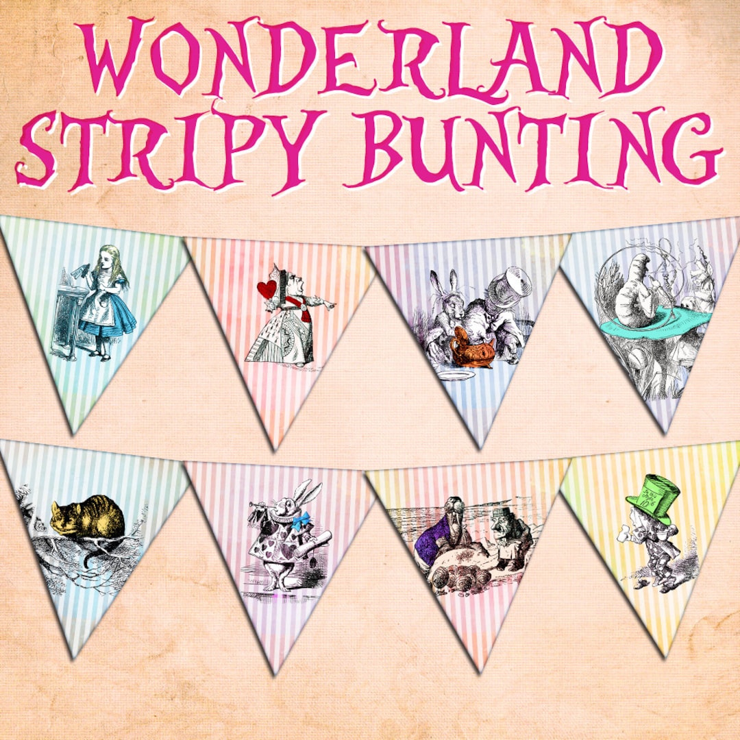 Bunting, ALICE in WONDERLAND DECORATION, Digital Printable Bunting ...