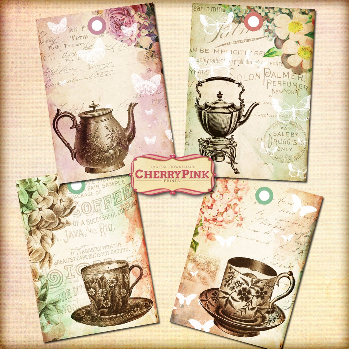 VINTAGE TEA PARTY Tags Printable Tags Digital Collage Sheet | Etsy
