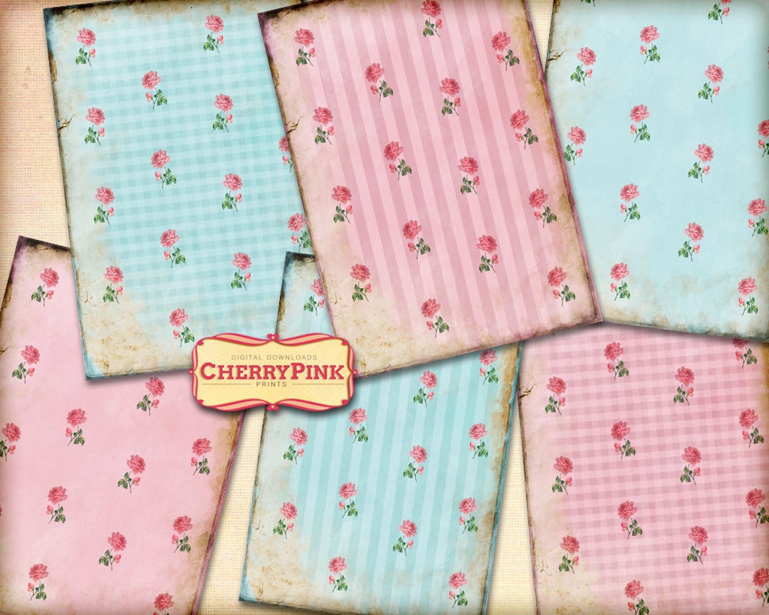 Cottage Chic Collage Sheet, Shabby Chic Clipart, Blue Pink Vintage Rose ...