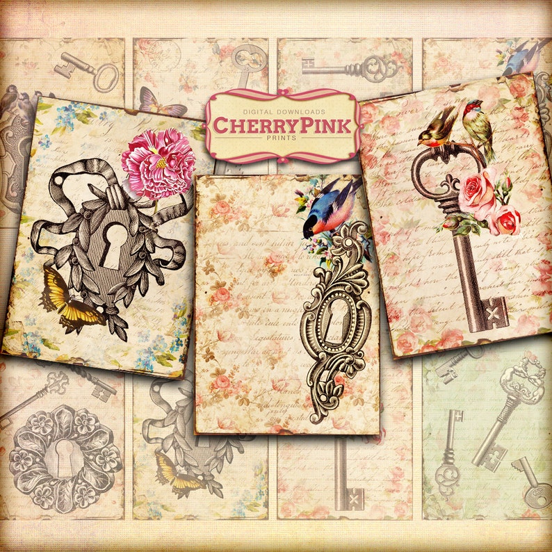 KEYS Collage Sheet Digital Scrapbook Vintage Printable Sheet - Etsy
