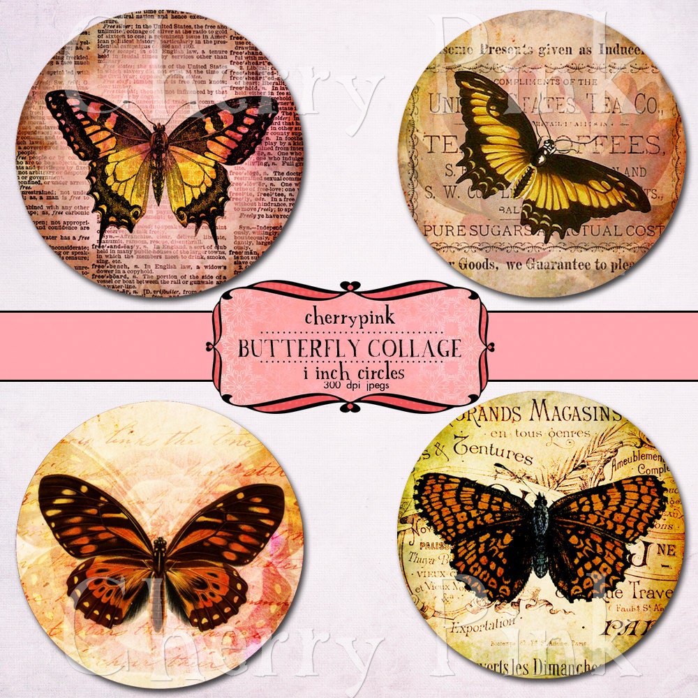Butterfly round image Circle image collage sheet 1 inch | Etsy