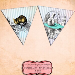 Bunting, ALICE in WONDERLAND DECORATION, Digital Printable Bunting ...