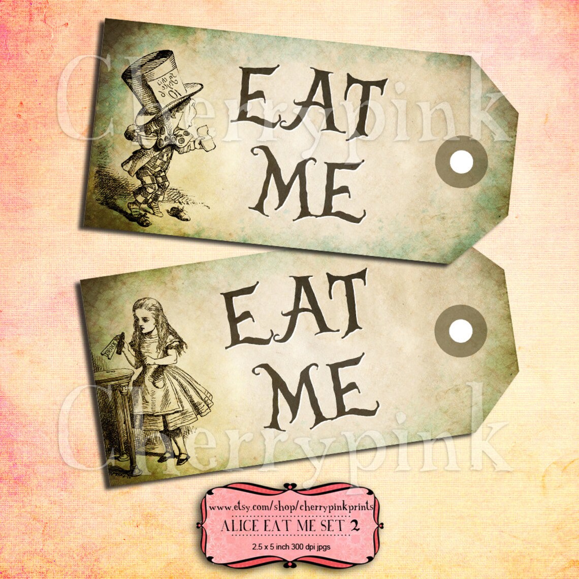 Alice Vintage Tags EAT ME Set 2 Alice in Wonderland Tags - Etsy