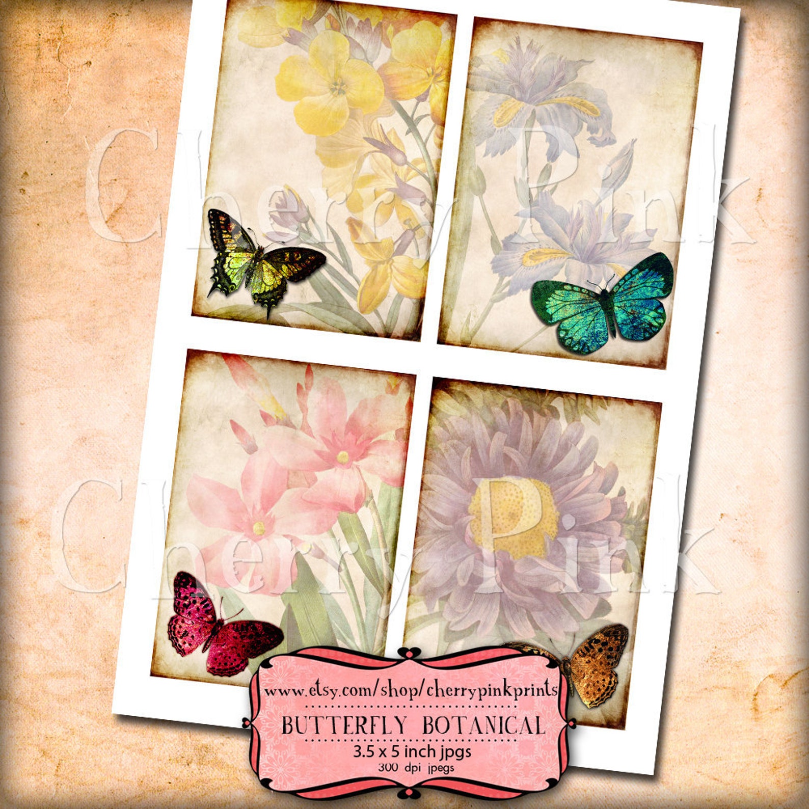 BUTTERFLY Collage Sheet Floral Paper Supply Printable | Etsy