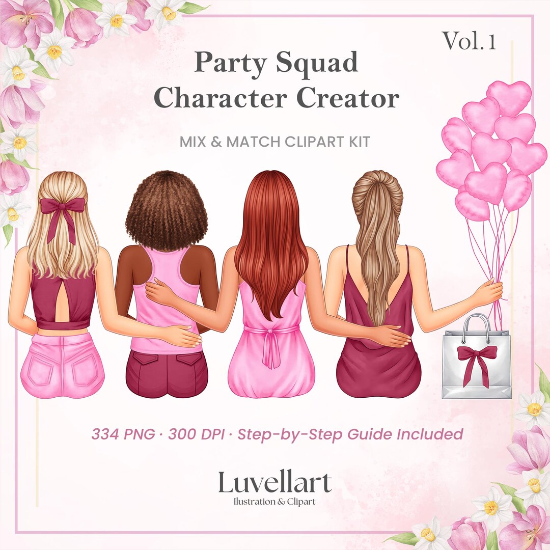 Party Squad Character Creator Vol. 1 – Friends Clipart Kit, Mix & Match ...