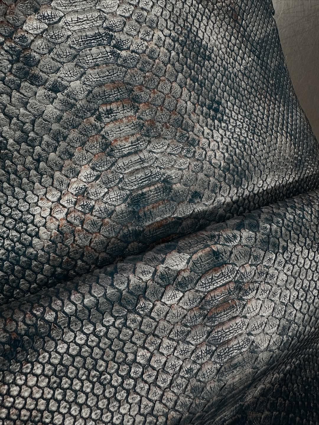 Python Reticulated Belly Skin | Antique Blue Denim Genuine Python ...