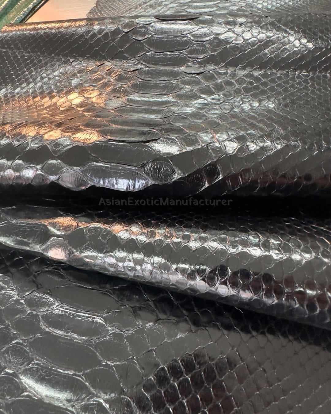 Python Reticulated Belly Skin | Black Glossy Genuine Python Leather for ...