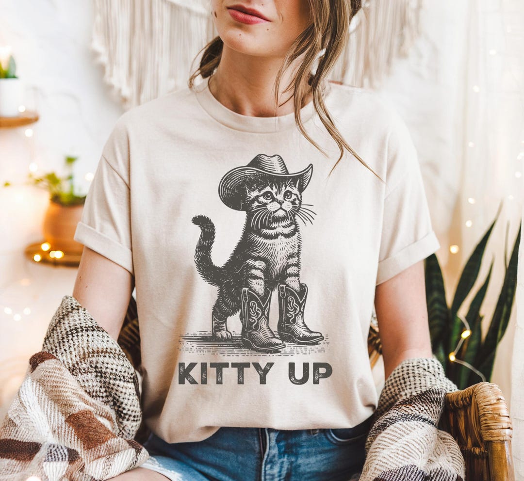 Comfort Colors Western Cat Shirt, Kitty up Vintage Country Music Lover ...