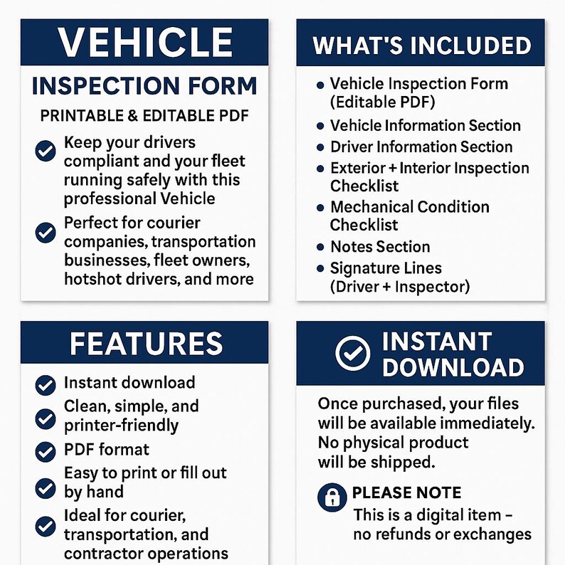 Vehicle Inspection Form | Driver Vehicle Checklist | Daily Inspection ...