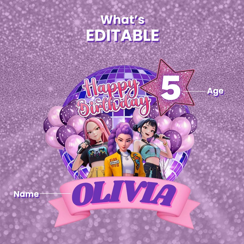 Editable Kpop Demon Hunters Cake Topper | Kpop Birthday Topper Canva ...