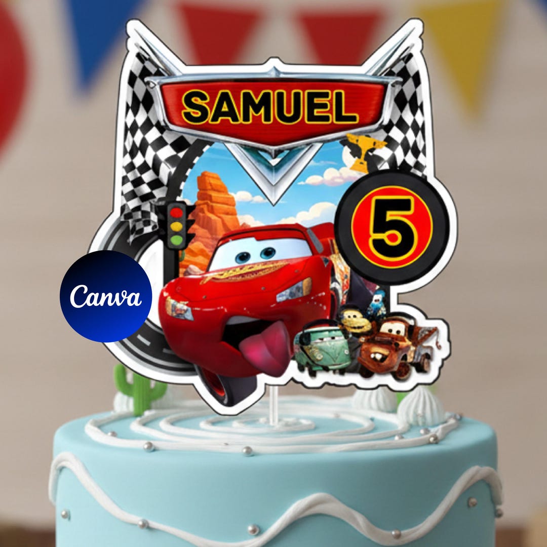 Editable Lightning Mcqueen Cake Topper | Cars Birthday Printable (canva ...