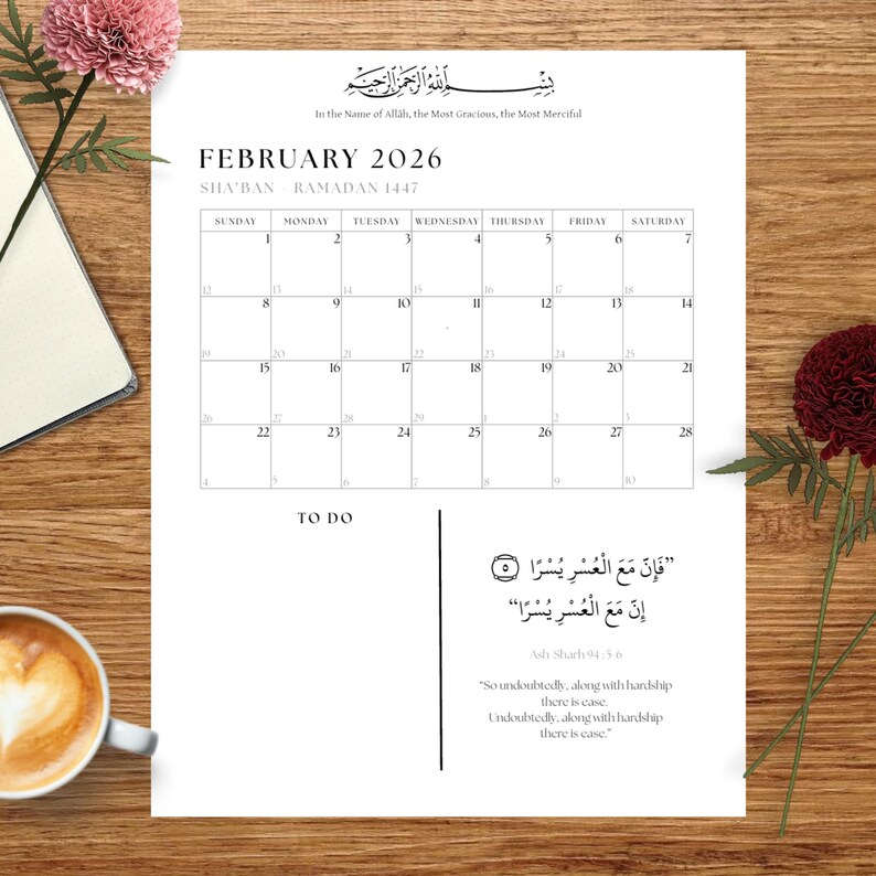 February 2026 Printable Calendar | Minimalist Muslim Planner | Hijri ...