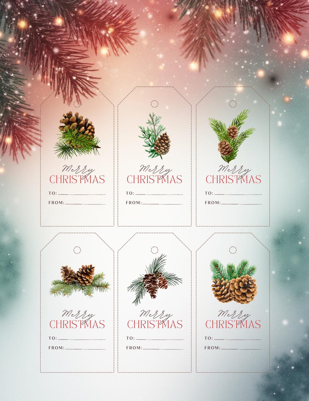 Pine Cone Christmas Gift Tags | Set of 6 | Downloadable | Print at Home ...
