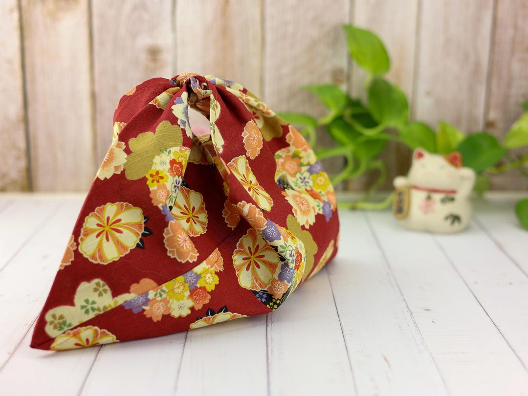 Japanese Azuma Bag – Red Floral Circle Pattern With Sakura & Plum ...