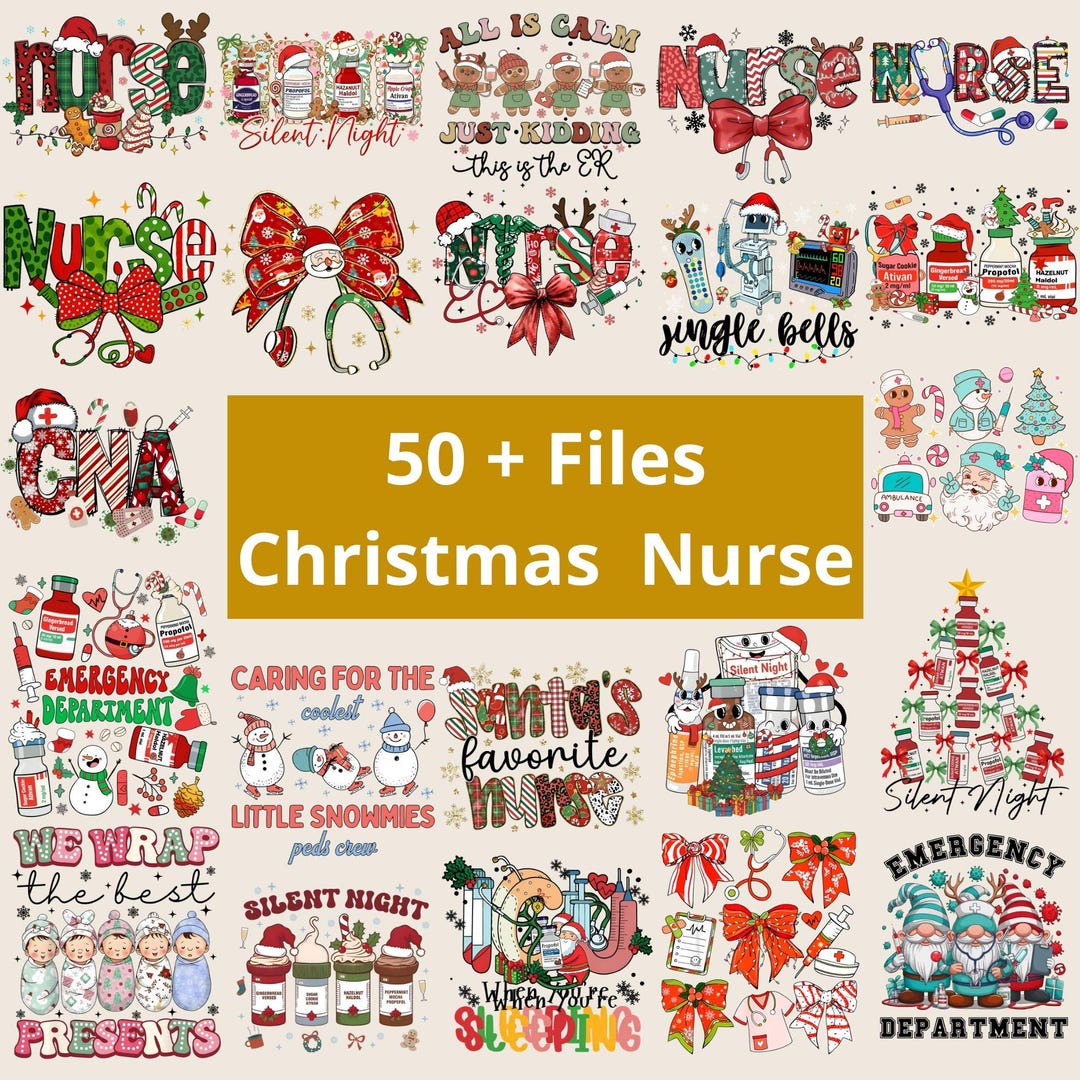 50+ Christmas Nurse PNG Bundle, Nurse Christmas Clipart Set, Medical ...