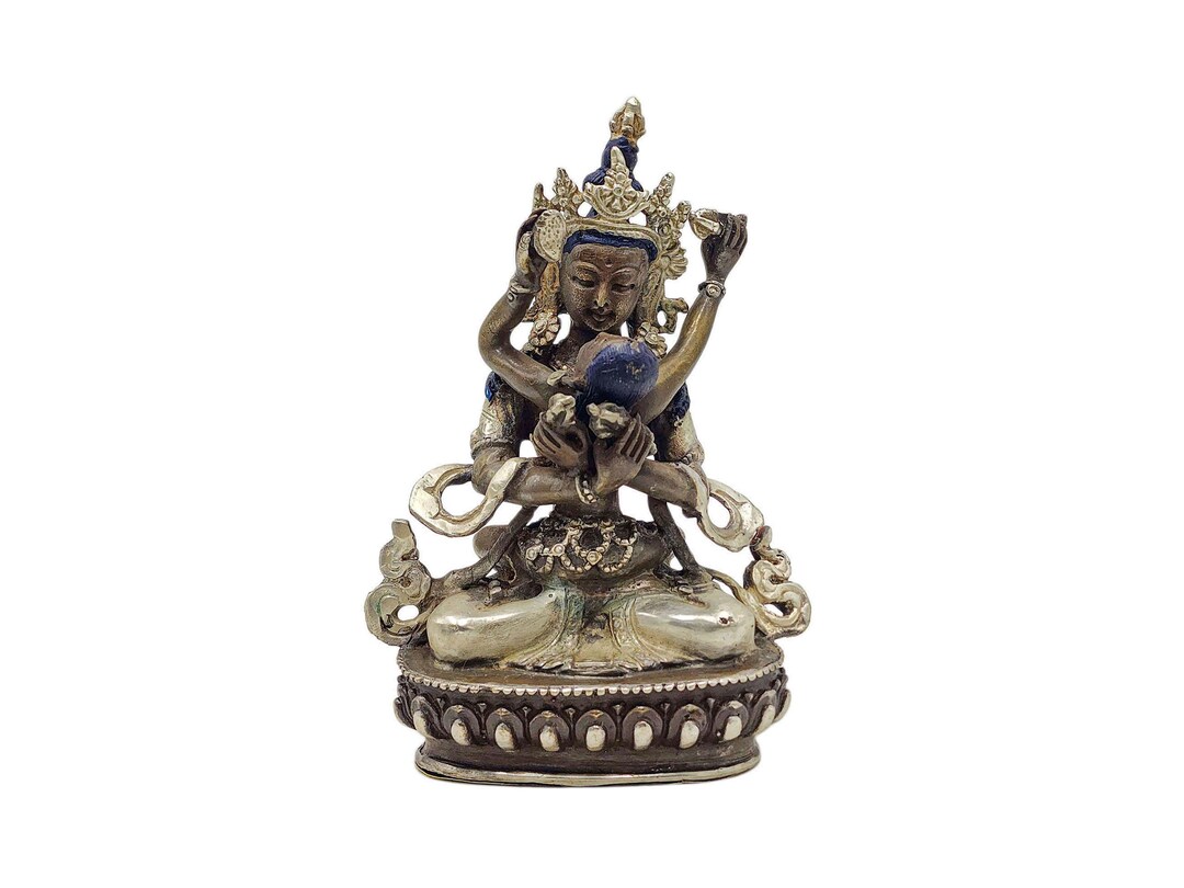 5-inch Vajradhara Shakti Consort, Buddhist Miniature Statue, Silver and ...