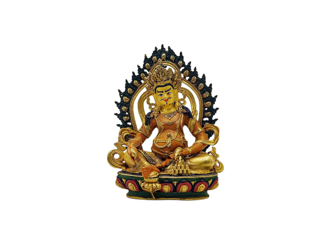 4-inch Yellow Jambhala, Buddhist Miniature Statue, Thangka Color ...