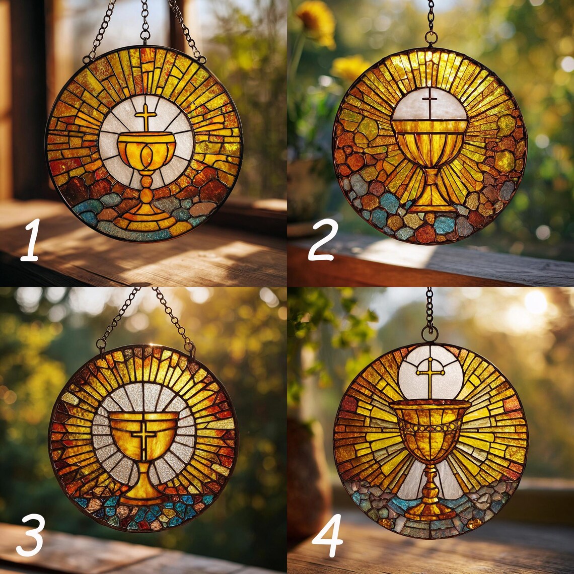 Eucharist Chalice Faux Stained Glass Suncatcher – Religious Communion ...