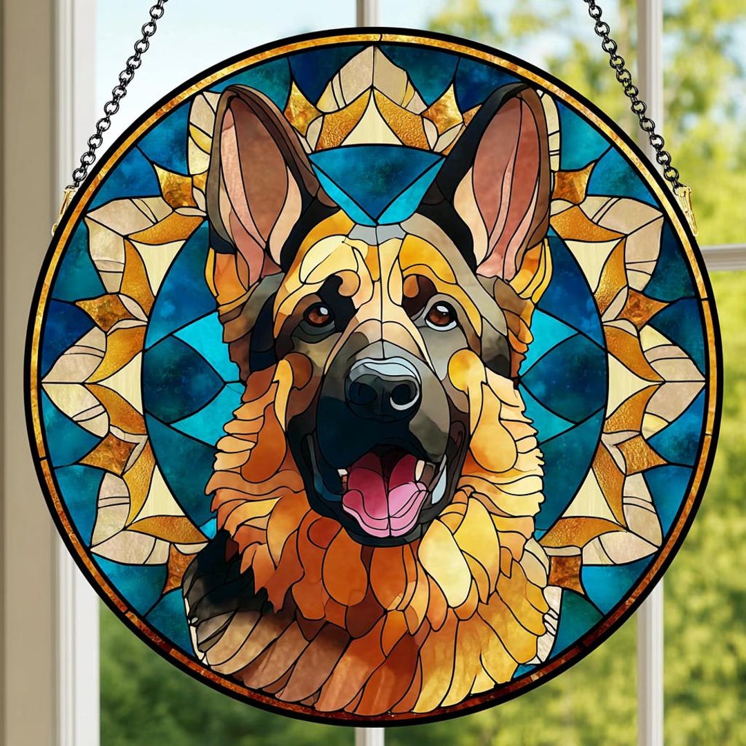 Tri-color German Shepherd: Stained Glass Style Window Hanging, Dog ...