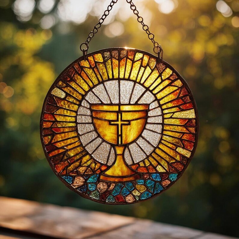 Eucharist Chalice Faux Stained Glass Suncatcher – Religious Communion ...