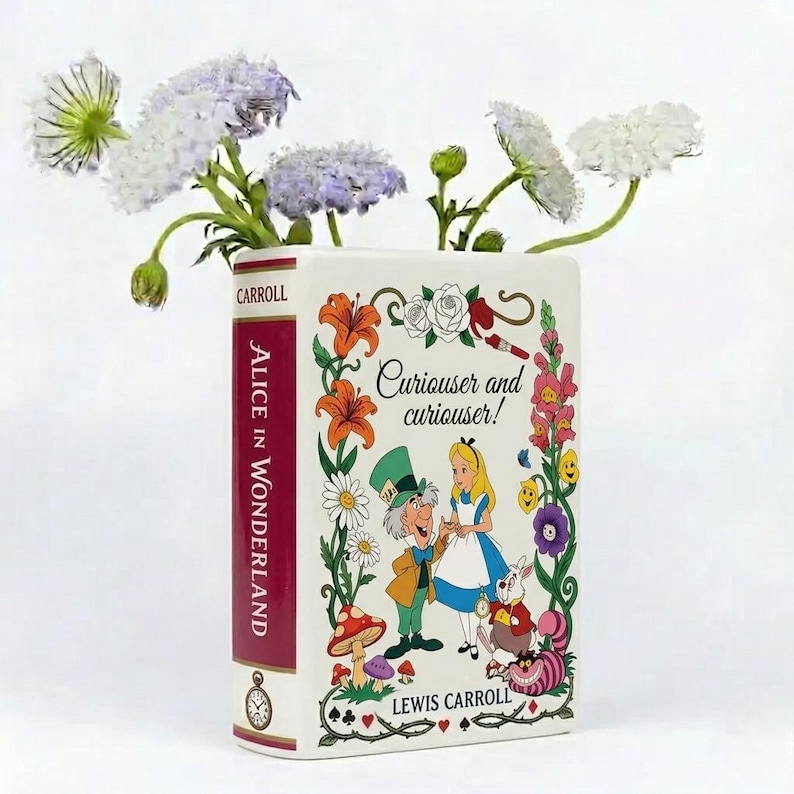 Alice's Adventures in Wonderland Ceramic Book Vase, Floral Bookshelf ...