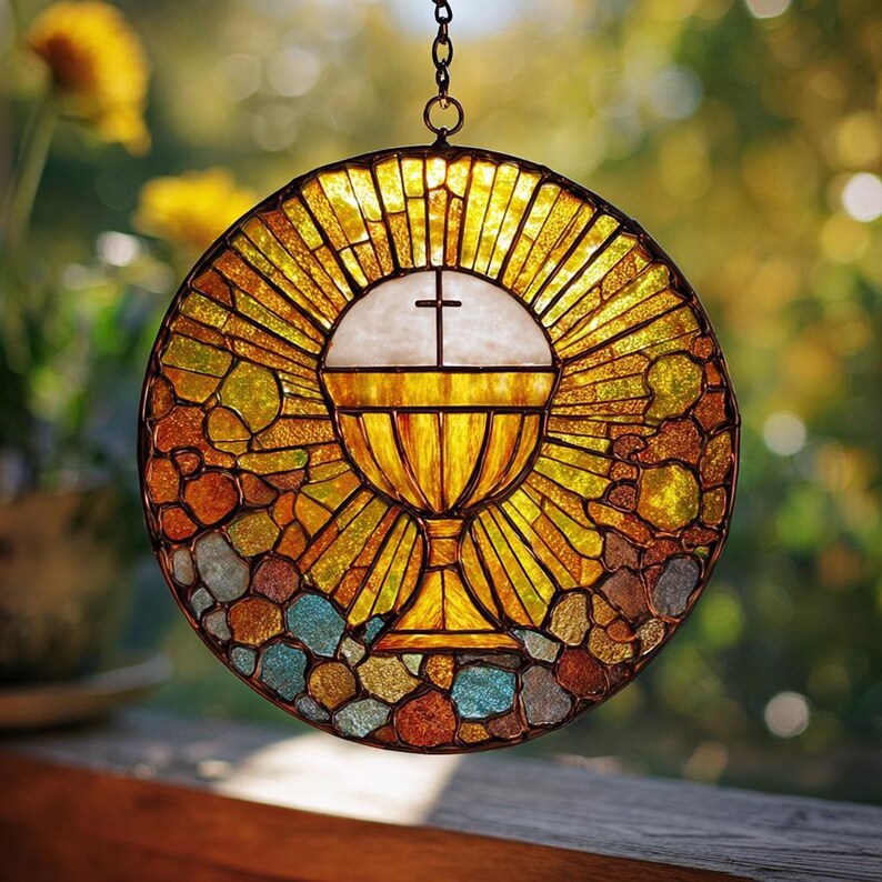 Eucharist Chalice Faux Stained Glass Suncatcher – Religious Communion ...