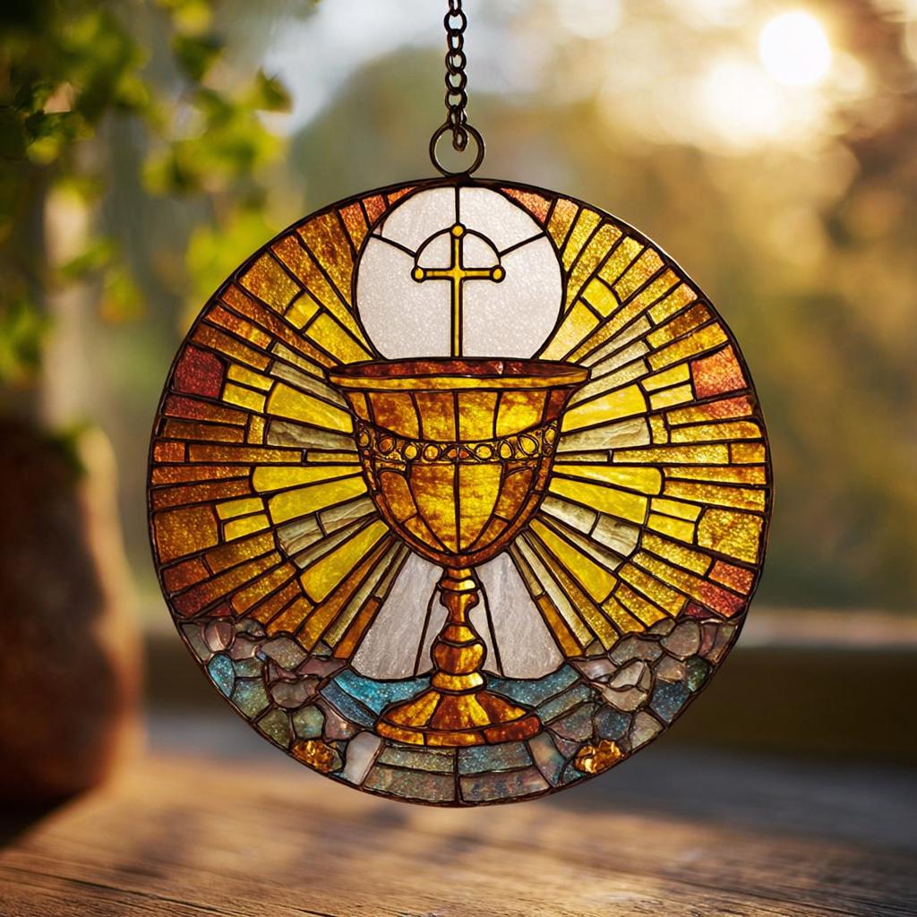 Eucharist Chalice Faux Stained Glass Suncatcher – Religious Communion ...