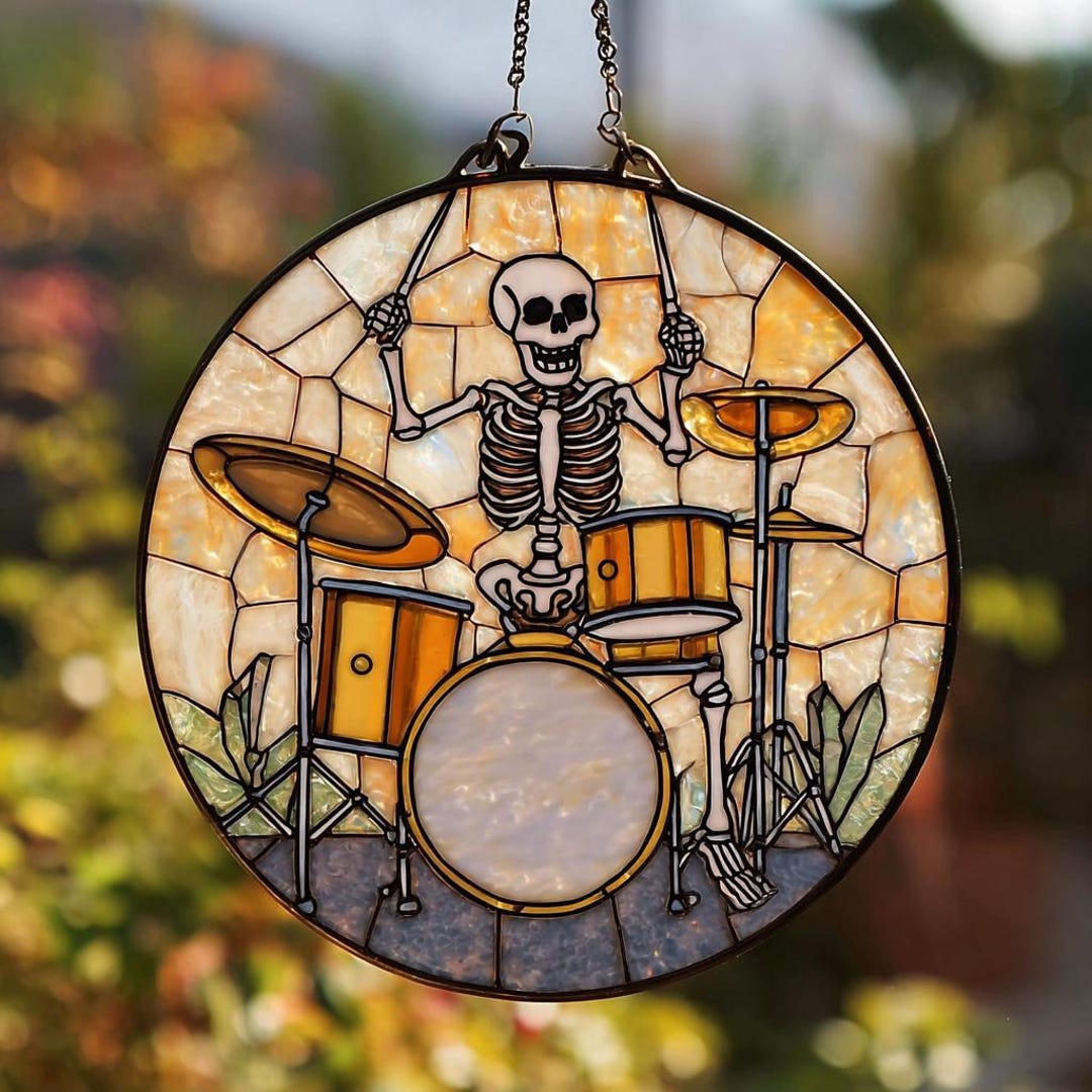 Skeleton Drummer Suncatcher, Skeleton Drummer, Gift for Rock Music ...