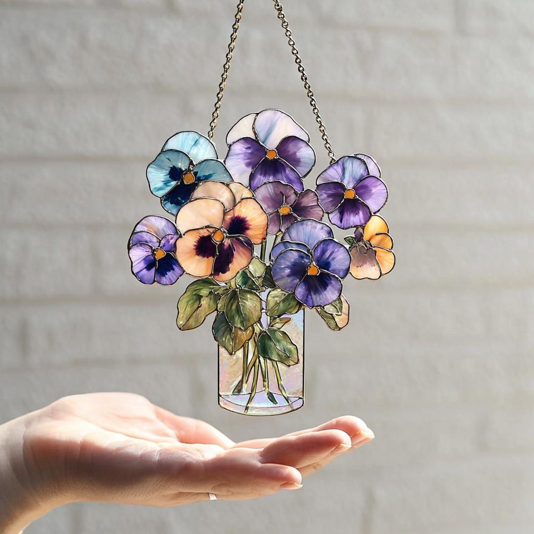 Colorful Pansy Flower Window Hanging ACRYLIC Suncatcher, Decor for Home ...