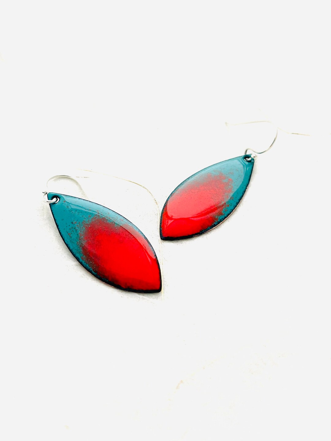 Color Splash Earrings Spruce Green And Flame Orange Enamel Enamel
