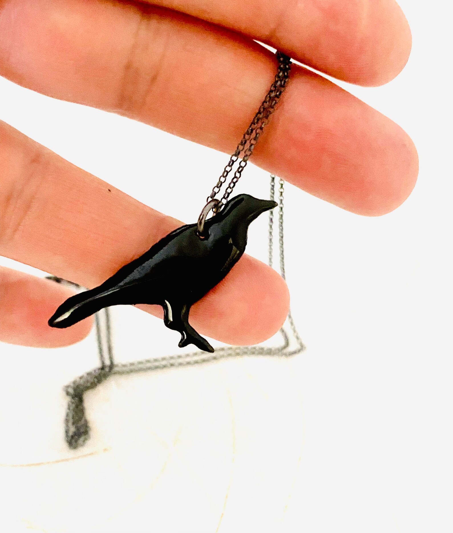 Crow Necklace Black Enamel Bird Pendant Necklace Black Crow - Etsy