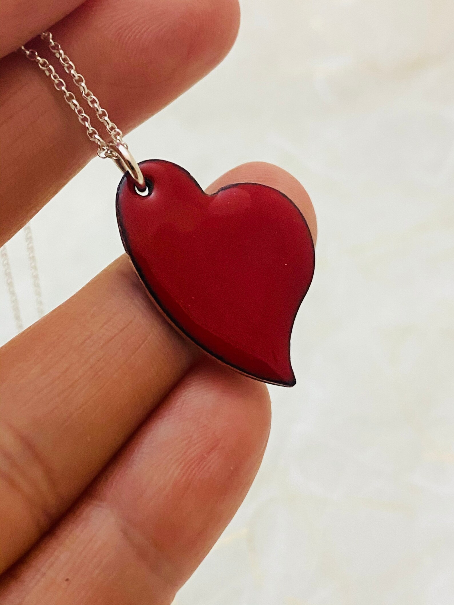 Heart Necklace Red Enamel Minimalist Asymmetrical Heart | Etsy