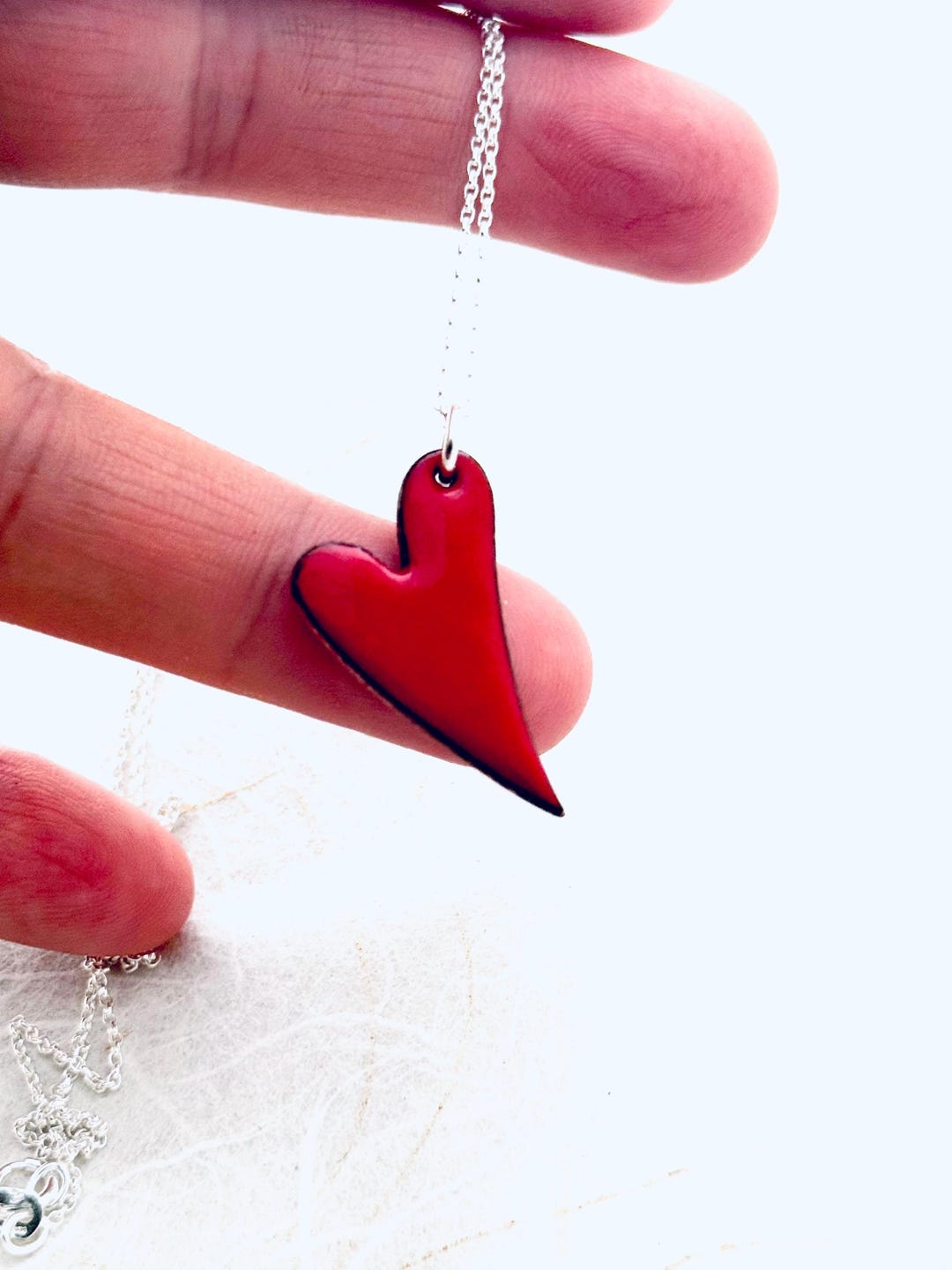 Enamel Red Heart Necklace, Sterling Silver Chain, Handmade Pendant - Etsy